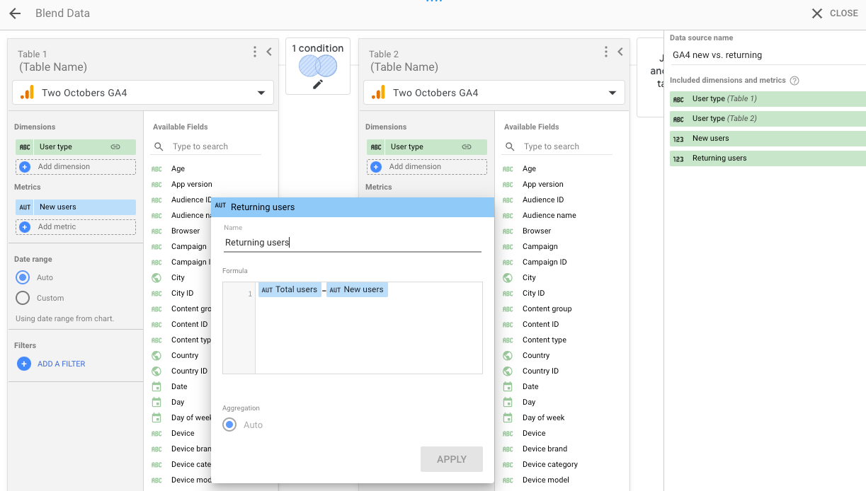 How to Create a Pie Chart of GA4 New vs. Returning Users in Looker Studio | Two Octobers